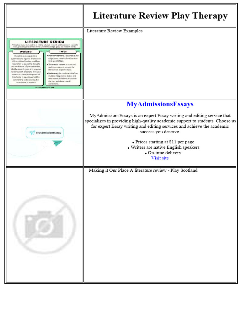 Literature Review Play Therapy | PDF | Stroke | Essays