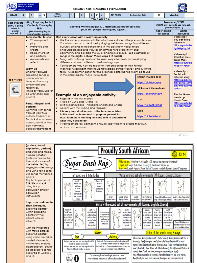 Grade 6 Creative Arts Term 4 Plan | PDF | Learning