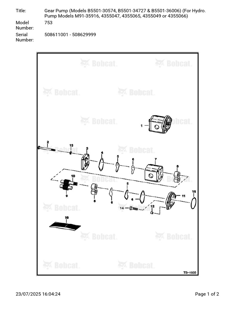 Gear Pump (Models B5501-30574, B5501-34727 & B5501-36006) (For Hydro ...