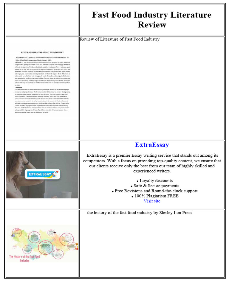 Fast Food Industry Literature Review | PDF | Hiv | Virus