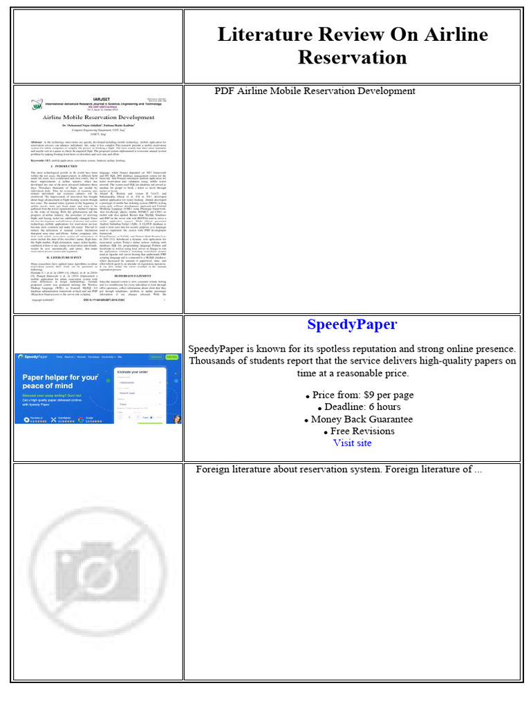 Airline Reservation System Literature Review | PDF | Reading ...