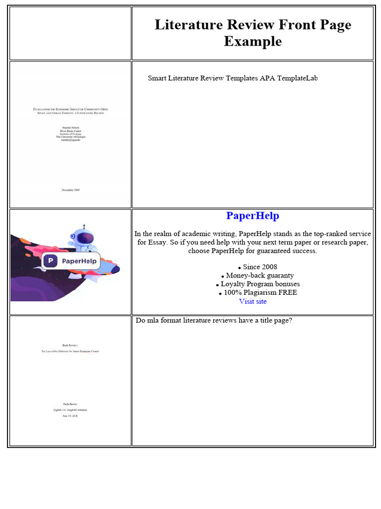 Literature Review Front Page Example | PDF | Organizational Culture ...