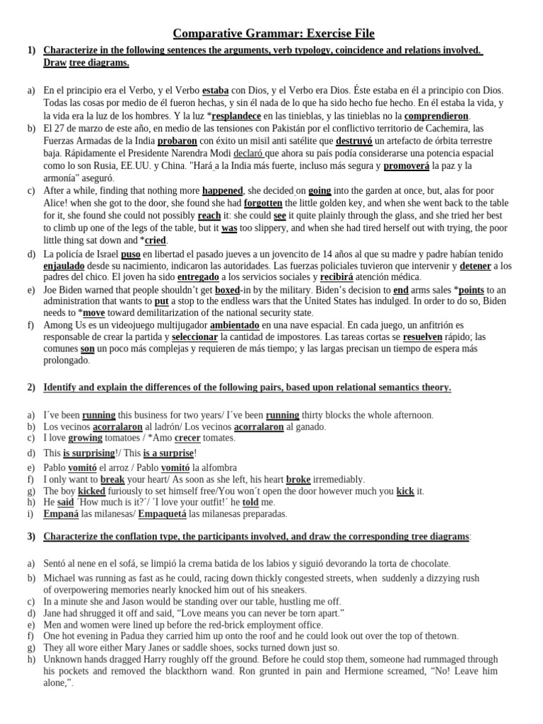 Comparative Grammar - Activity Handout | PDF | Subject (Grammar) | Semantics