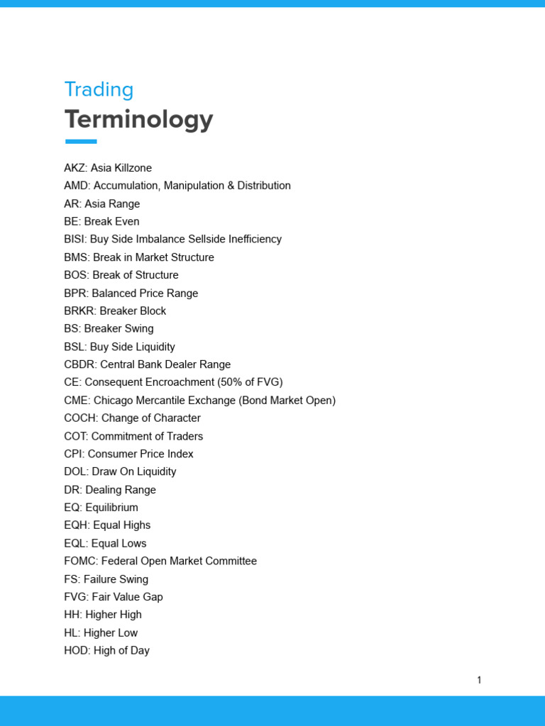 ICT Trading Terminology Explained | PDF