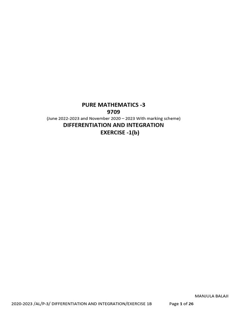 p3 Differential and Integ Ex 1b With Ms | PDF