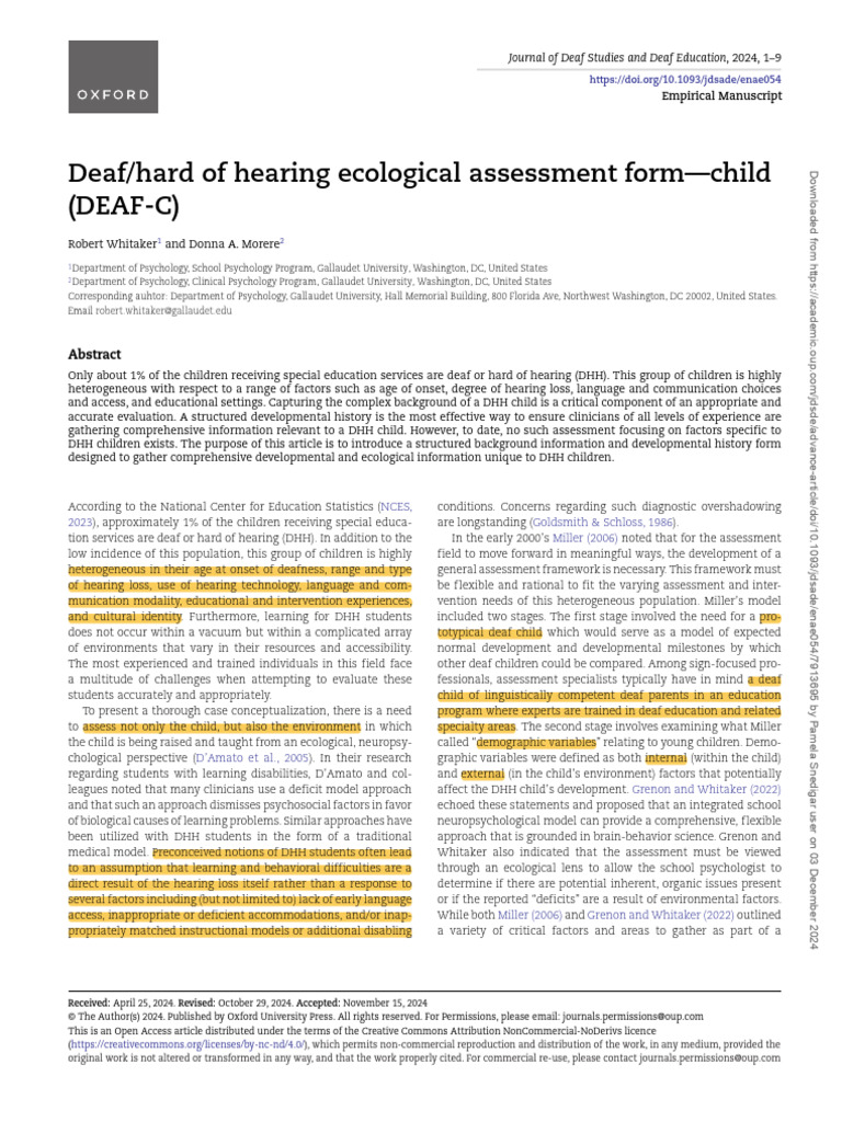 Deaf/Hard of Hearing Assessment Form | PDF | Hearing Loss | Audiology