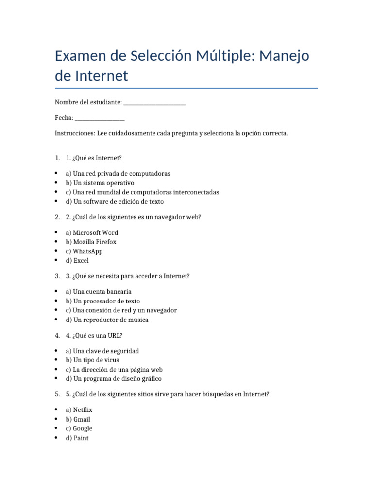 Examen de Internet: Selección Múltiple | PDF