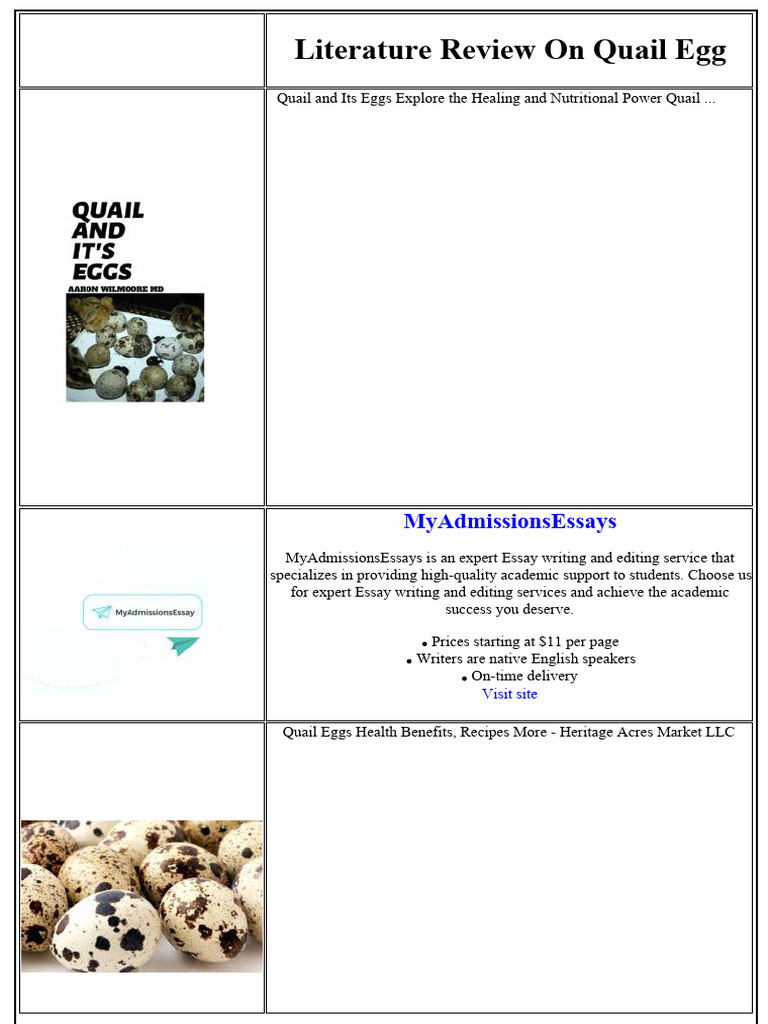 Literature Review On Quail Egg | PDF | Employee Retention | Essays