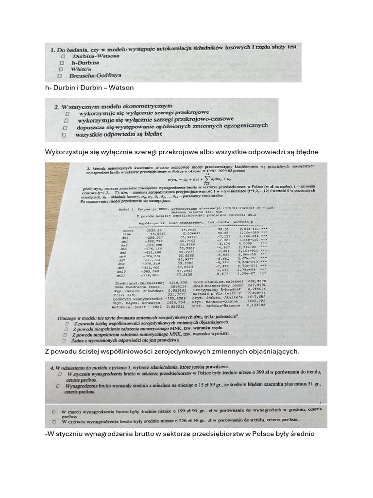 Zerowka - Ekonometria-1 | PDF