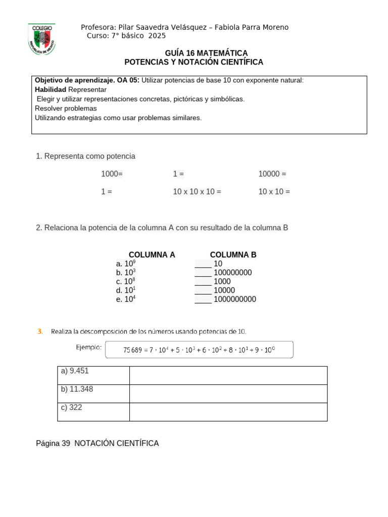 Guia 16 Potencias y Notacion Cientifica | PDF
