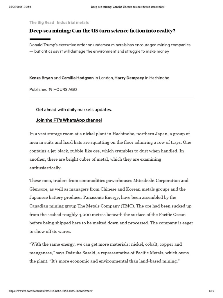 Deep-Sea Mining - Can The US Turn Science Fiction Into Reality | PDF ...