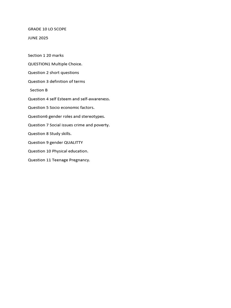Grade 10 Life Orientation Term 4 Scope 2025 | PDF
