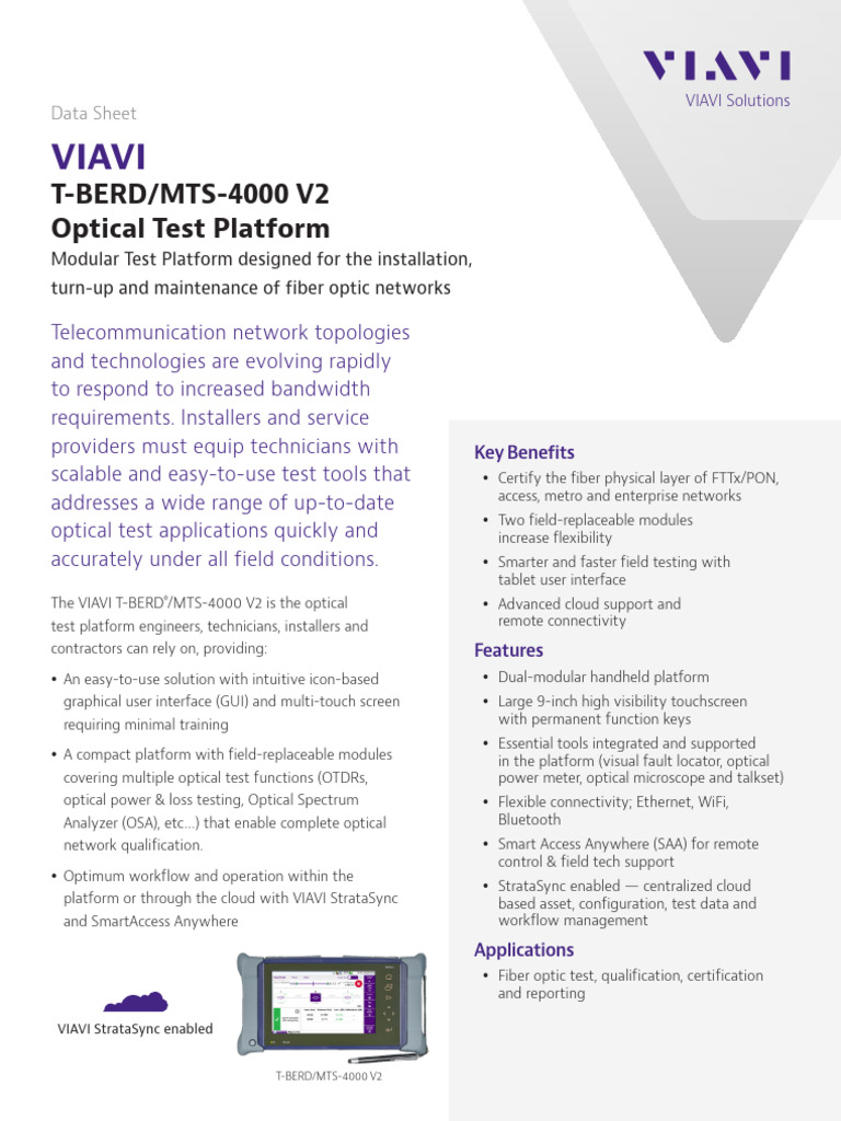 T-BERD/MTS-4000 V2 Optical Test Platform | PDF | Wavelength Division ...