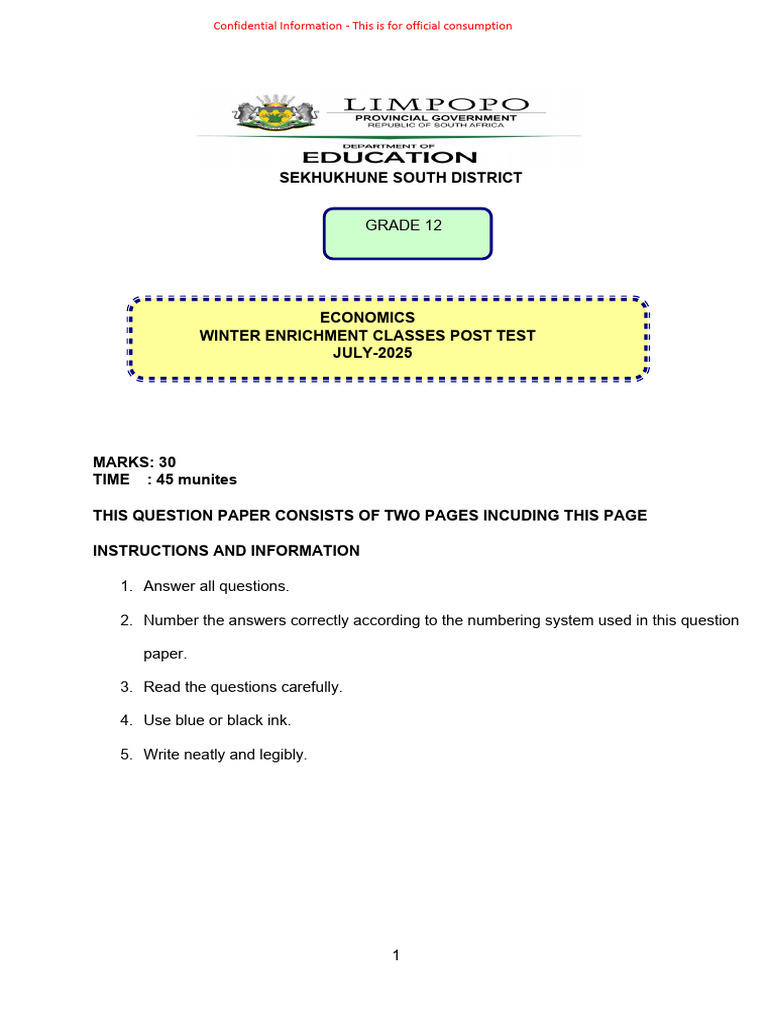 2025 Wec Econ QP Pre-Test | PDF | Cost Of Living | Inflation