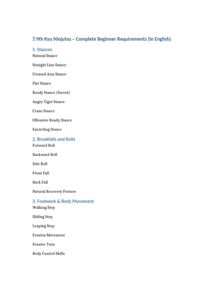 Ninjutsu 9th Kyu Translated Requirements | PDF