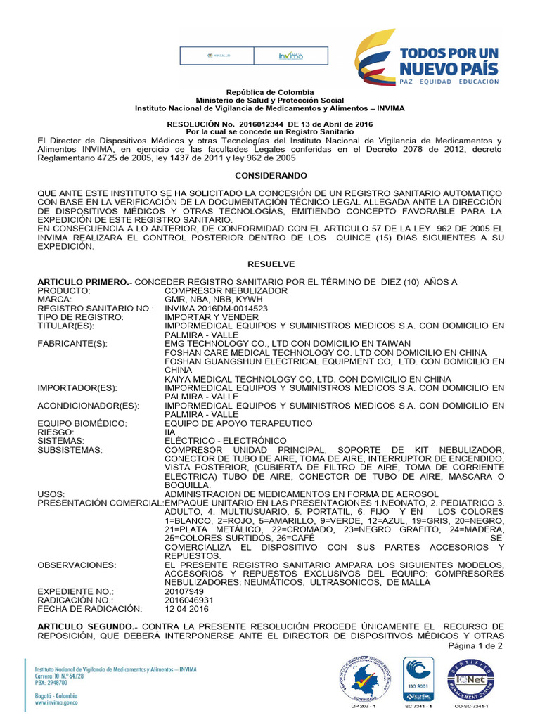 Registro Invima | PDF