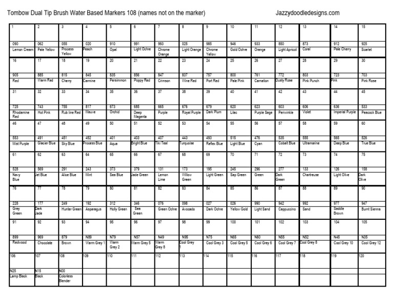 Tombow 108 Color Family Chart | PDF | Red | Image Processing