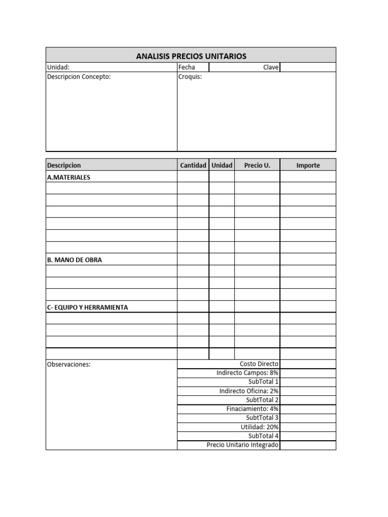 Formato APU IMA | PDF