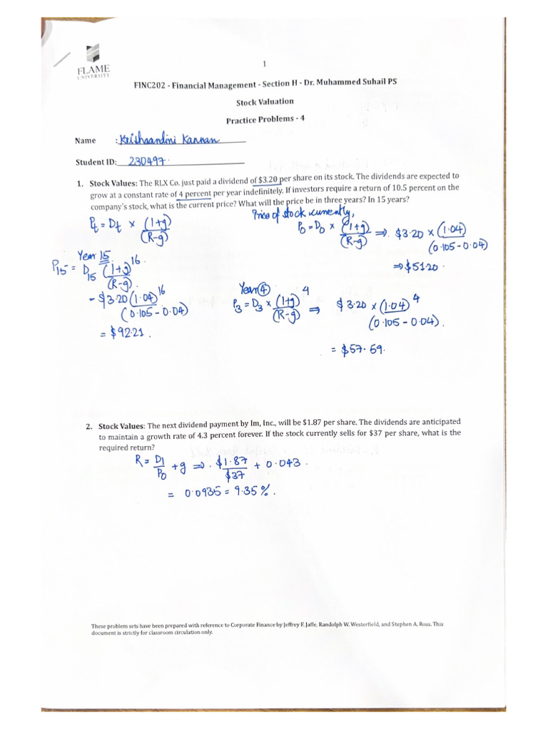 Stock Valuation Practice Problems | PDF