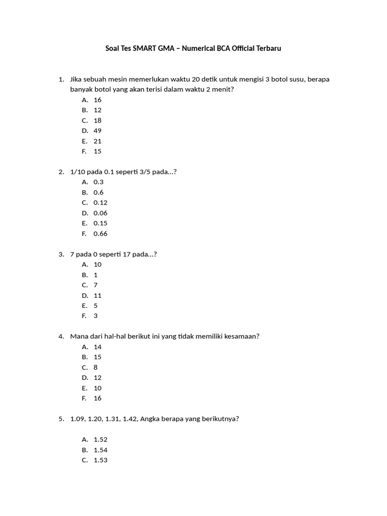 Soal Tes Numerical BCA Terbaru | PDF