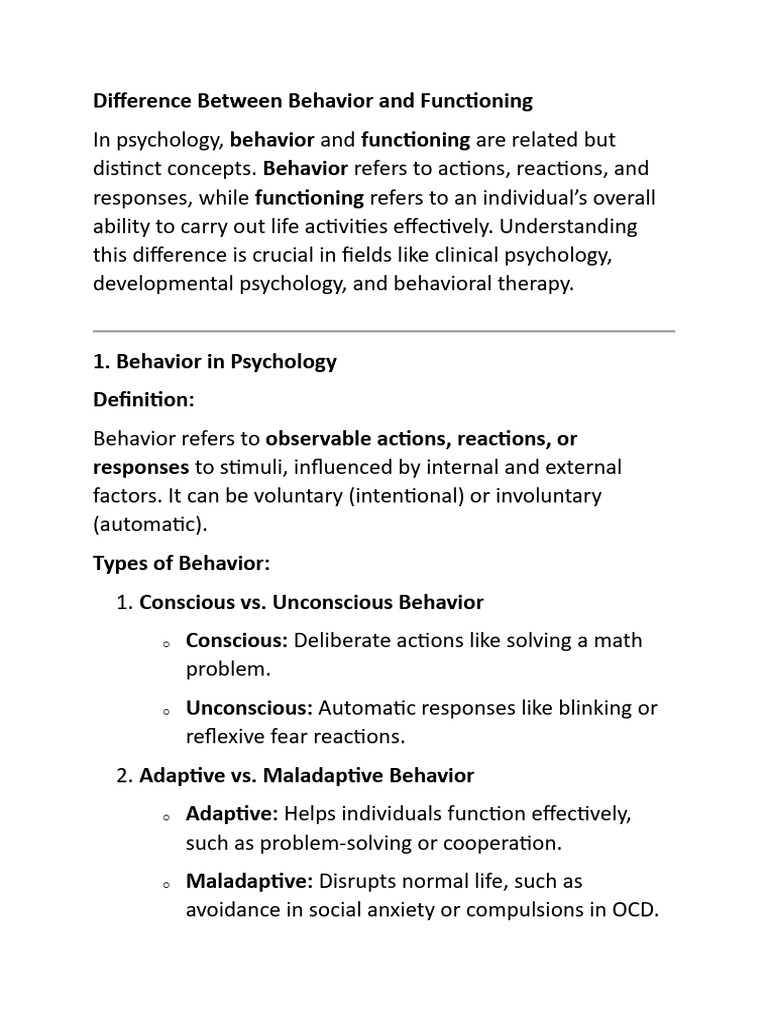 Difference Between Behavior and Functioning | PDF | Mental Disorder ...