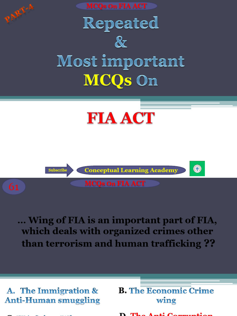 FIA Act MCQs Part 4 Guide | PDF | Crimes | Crime & Violence