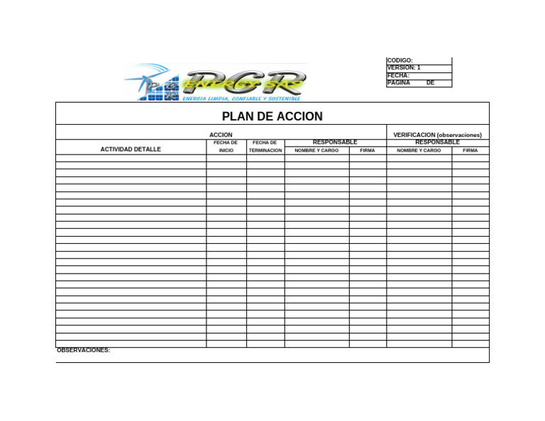 Plan de Accion Pgr-Energy Sas | PDF