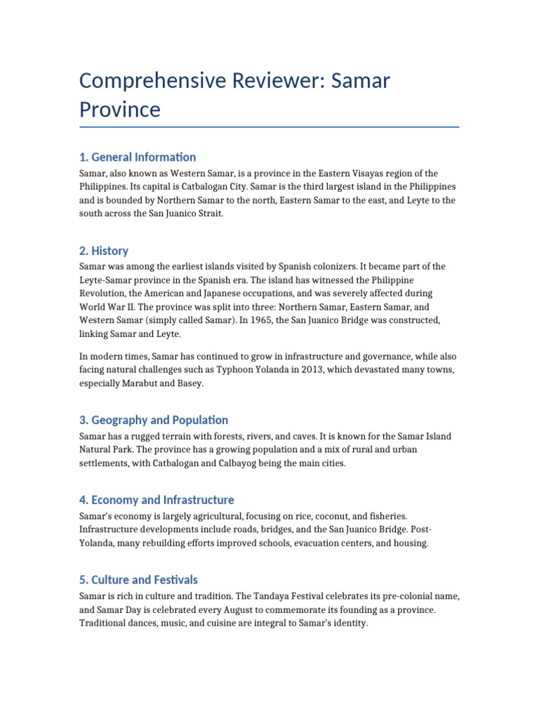 Samar Comprehensive Reviewer | PDF | Tropical Cyclones | Pacific Typhoon Seasons