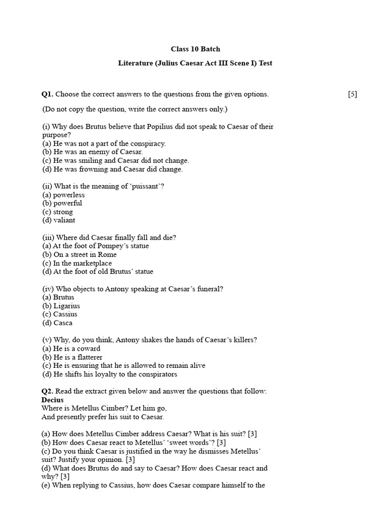 Julius Caesar Act3scene1 Question | PDF