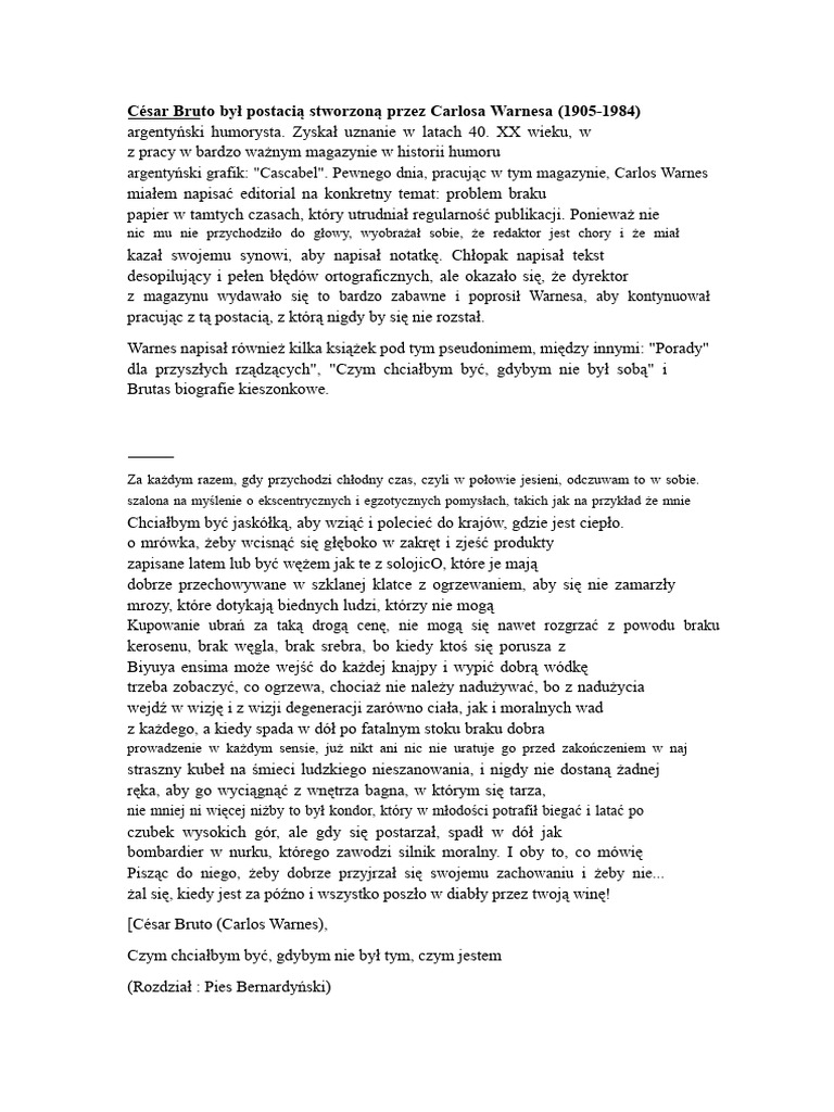 Cesar Bruto (Carlos Warnes) W Tym, Czym Chciałbym Być, Gdybym Nie Był Tym, Kim Jestem, Rozdział ...