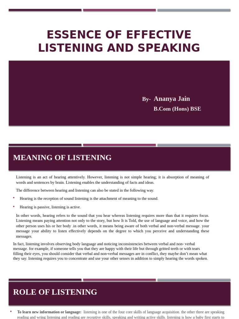 PPT: Essence of Effective Listening and Speaking | PDF | Perception ...