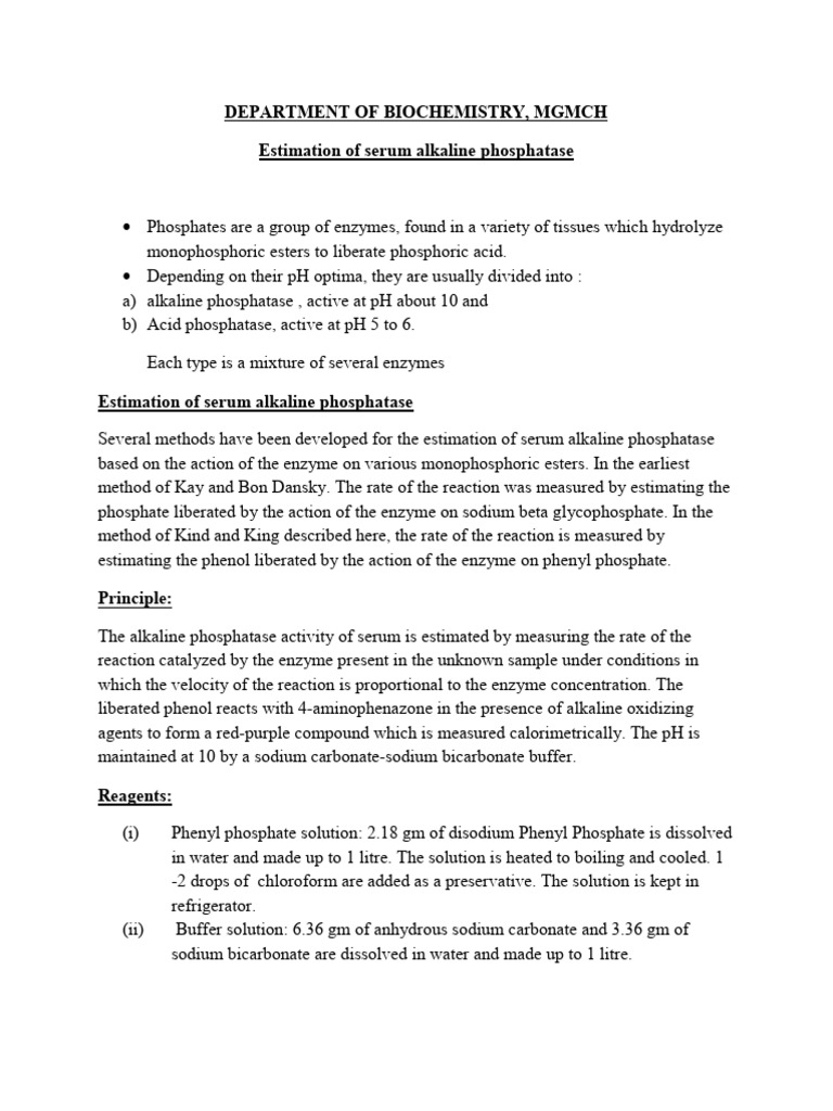 Estimation of S. Alkaline Phosphatase | PDF | Ph | Enzyme
