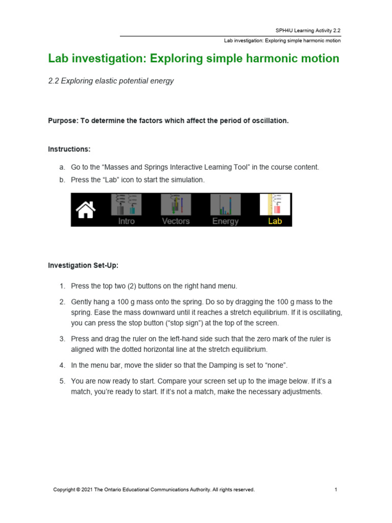 2.2 Simple Harmonic Motion Lab - Grade 12 Physics | PDF | Oscillation ...
