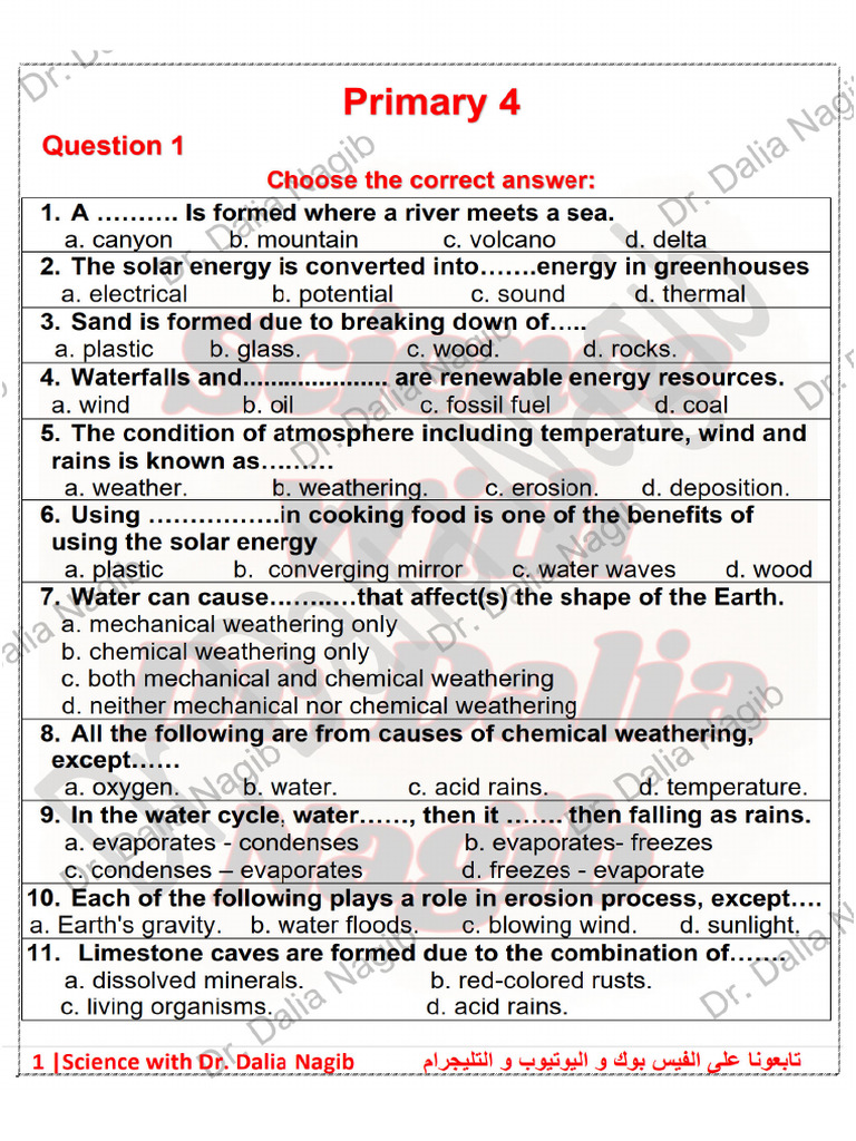 March Revision Grade 4 Science Dr. Dalia Nagib - 2 | PDF