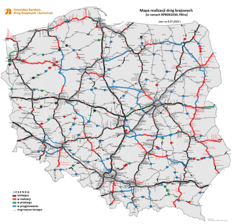 Mapa Przygotowania Dróg Krajowych - Stan Na 9 Lipca 2025 R | PDF