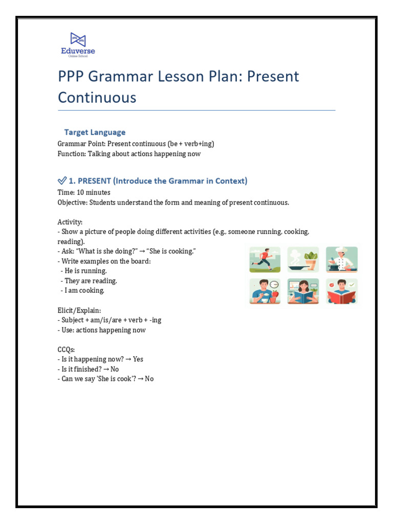 PPP Grammar Lesson Plan Present Continuous | PDF