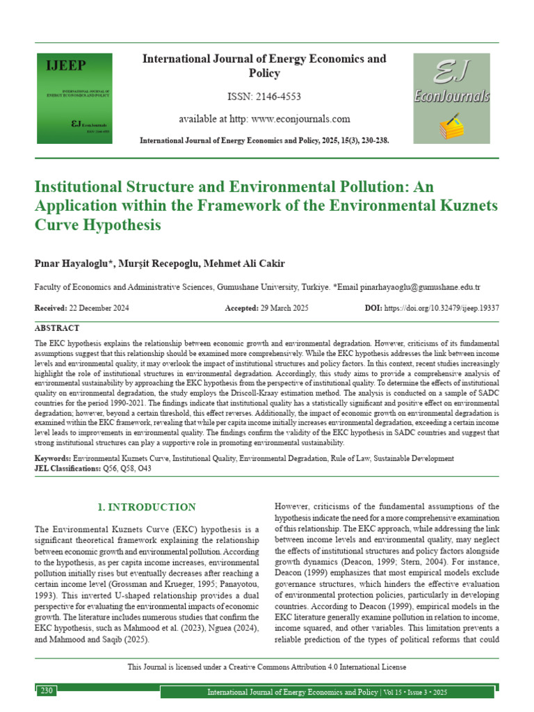 Institutional Structure and Environmental Pollutio | PDF | Economic ...