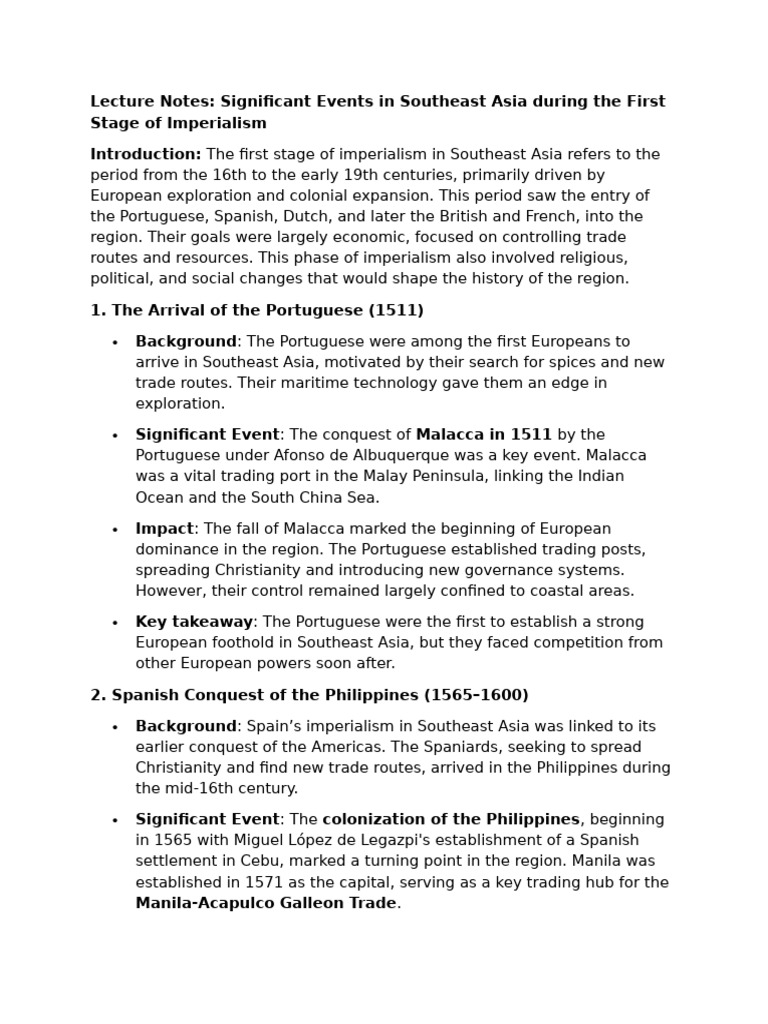 Lecture Notes About First Stage of Imperialism in Southeast Asia | PDF ...