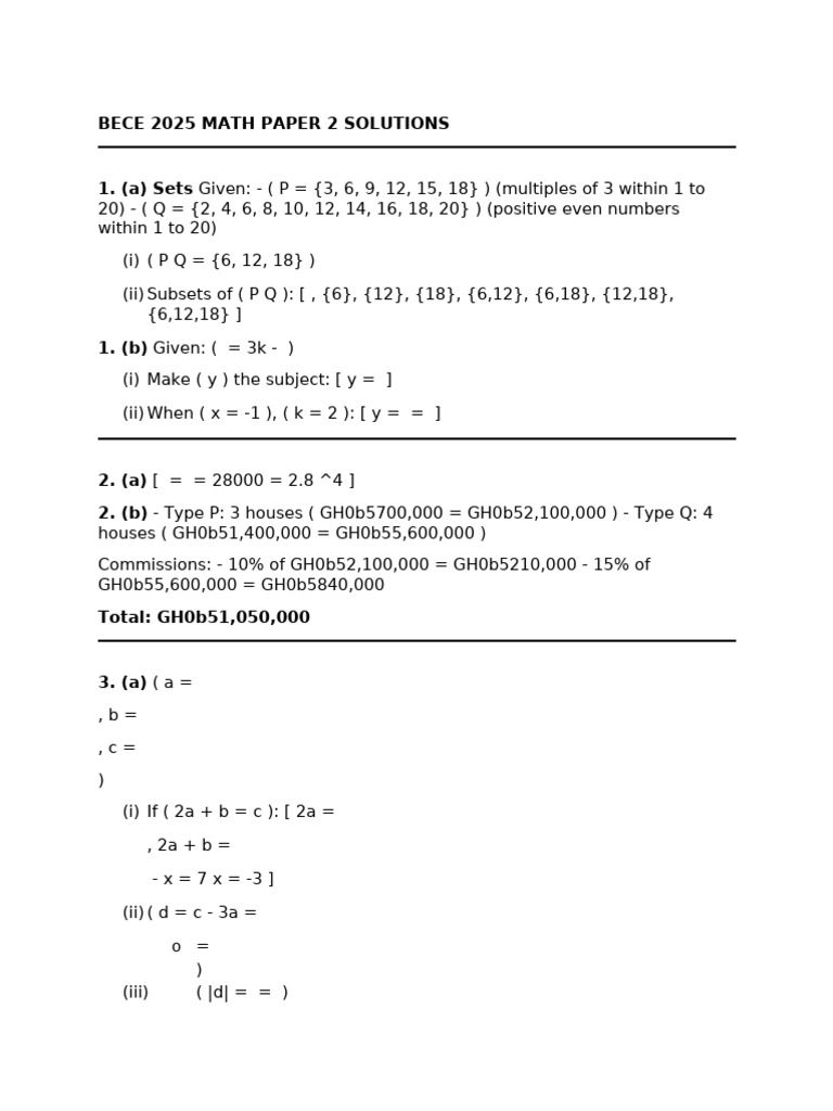 BECE 2025 Maths Paper 2 Solutions | PDF