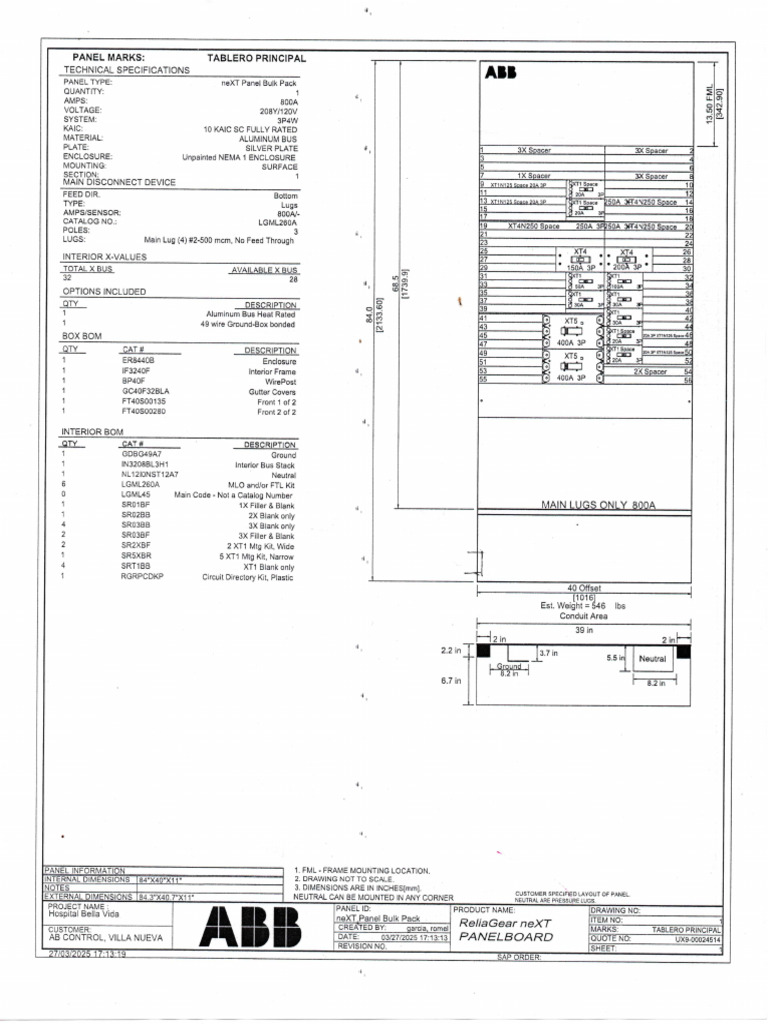 Ficha Tecnica Tablero Abb 800 Amps | PDF
