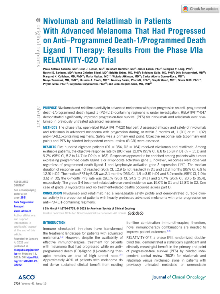 Ascierto Et Al. - 2023 - Nivolumab and Relatlimab in Patients With ...