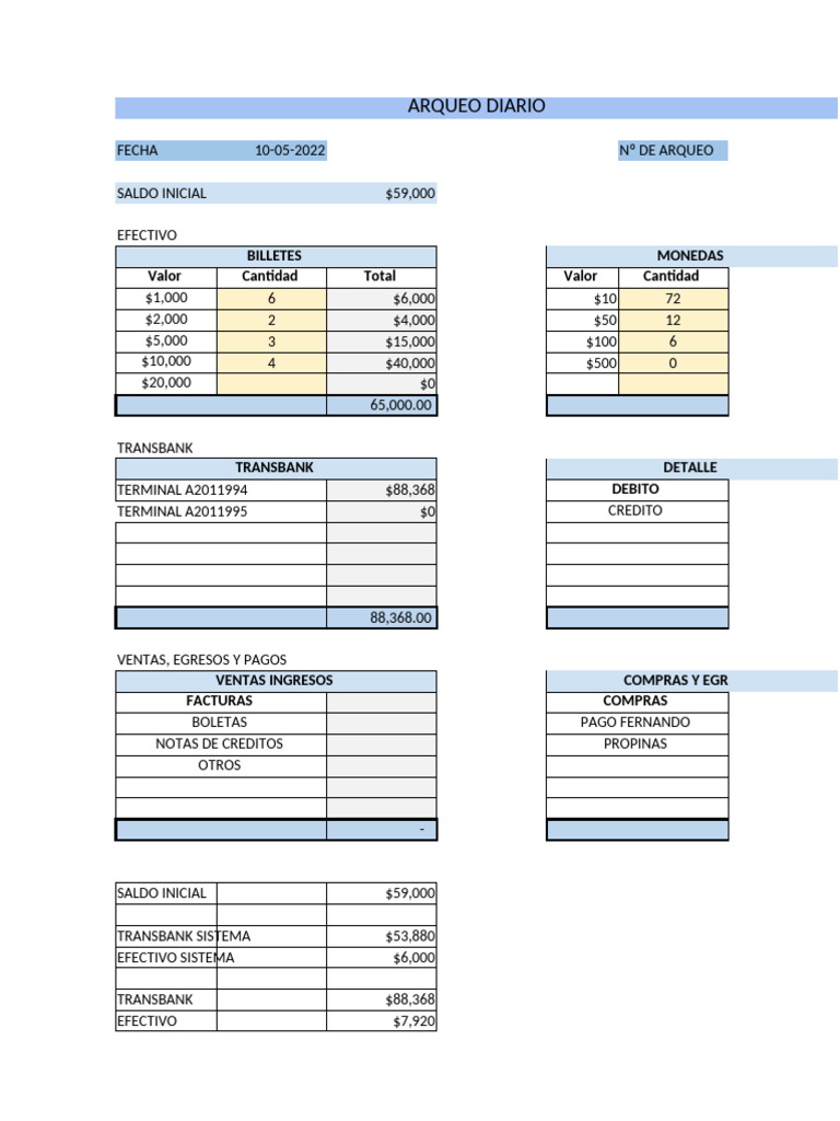 Arqueo Diario: Resumen Financiero | PDF