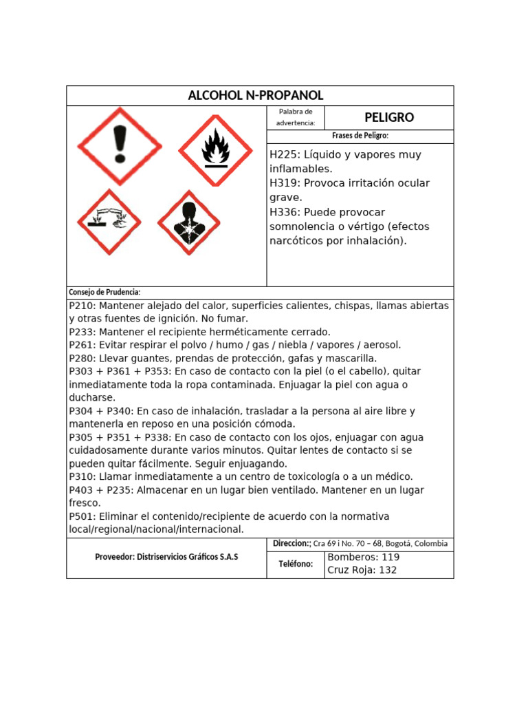 Peligros y Precauciones del N-Propanol | PDF
