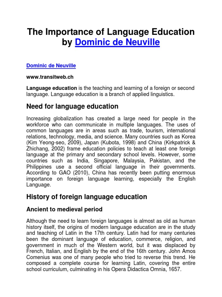 The Importance of Language Education by Dominic de Neuville | PDF ...