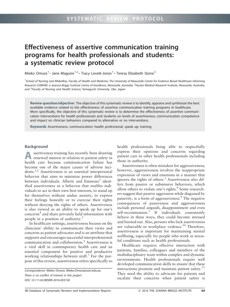 Effectiveness Of Assertive Communication Training 8 Pdf Systematic