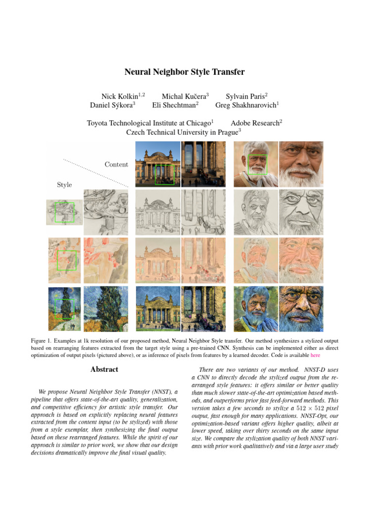 Neural Neighbor Style Transfer | PDF | Rendering (Computer Graphics) | Applied Mathematics