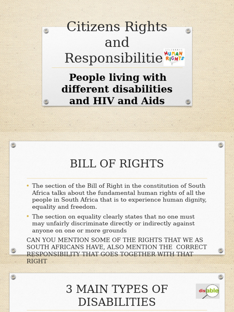 Lesson 1 Citizens Rights and Responsibilities | PDF | Disability | Hiv/Aids