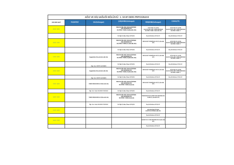 2024 2025 Bahar 1.sinif Agiz Ve Dis Sagligi Ders Programi | PDF