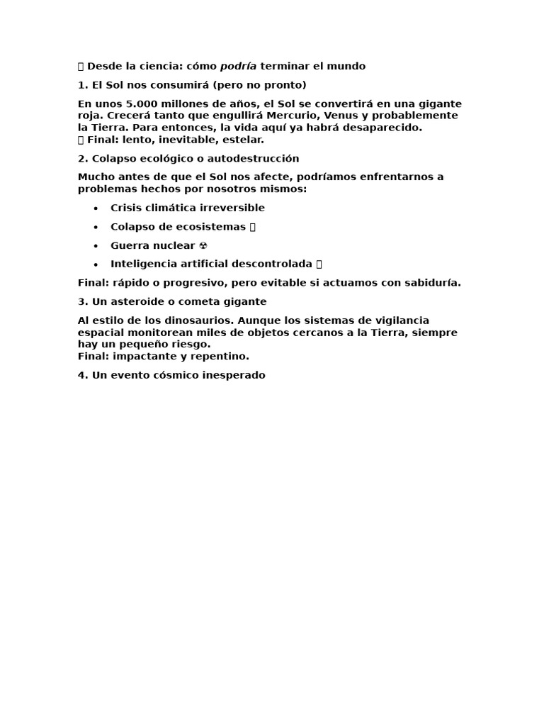 Futuros escenarios del fin del mundo | PDF