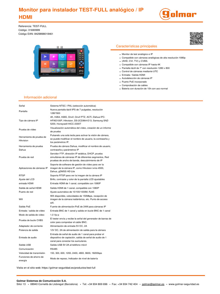 Test Full Monitor para Instalador Test Full Analogico Ip Hdmi | PDF ...
